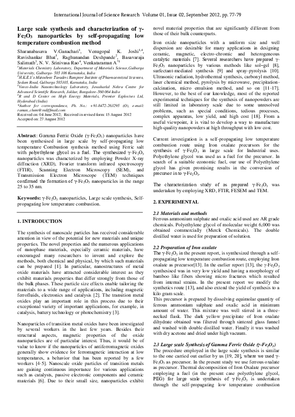 (PDF) Large scale synthesis and characterization of γ-Fe2O3 nanoparticles by self-propagating ...