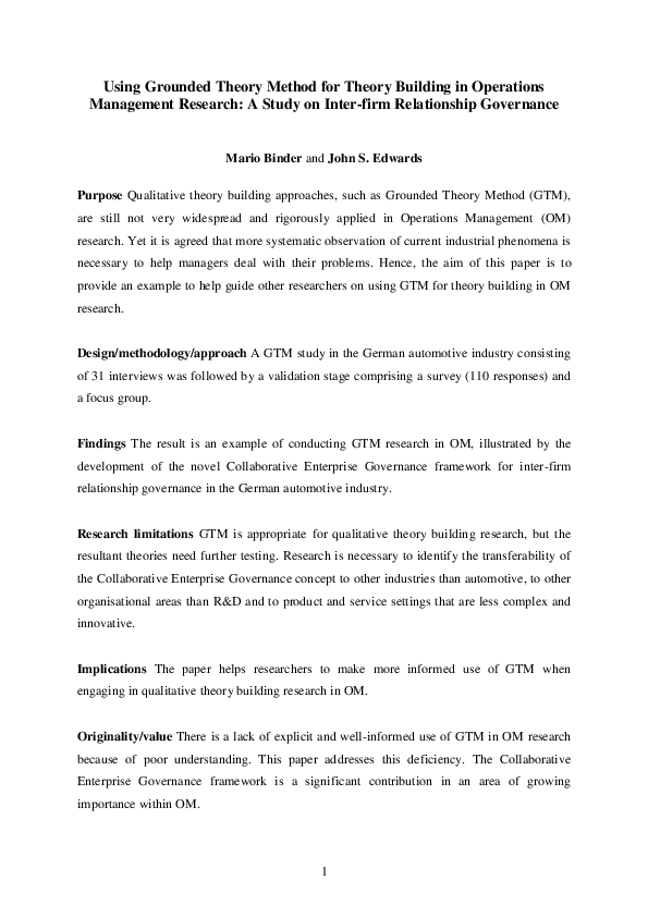 Using Grounded Theory Method for Theory Building in Operations ...