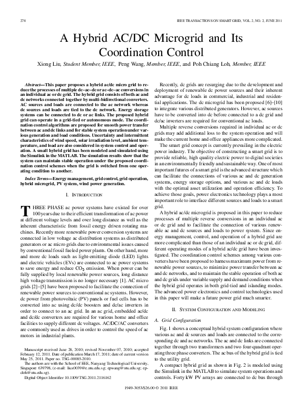 Pdf A Hybrid Ac Dc Microgrid And Its Coordination Control