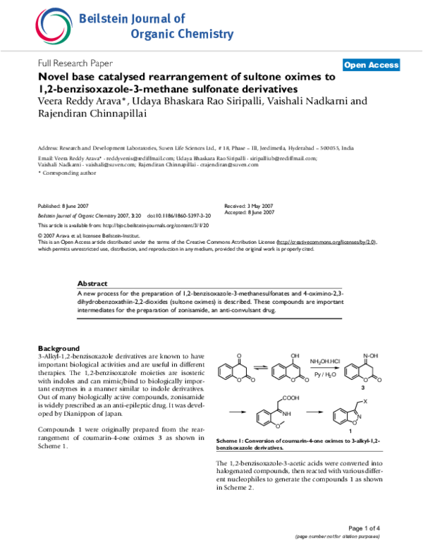 (PDF) Novel base catalysed rearrangement of sultone oximes to 1,2-benzisoxazole-3-methane ...