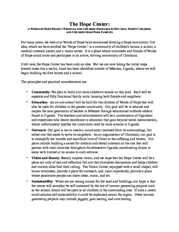 (PDF) The Hope Center: A WORDS OF HOPE PROJECT PROPOSAL FOR CHILDREN ...