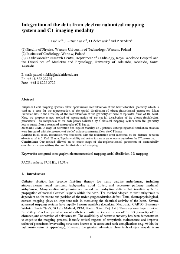 Pdf Integration Of The Data From Electroanatomical Mapping System And Ct Imaging Modality
