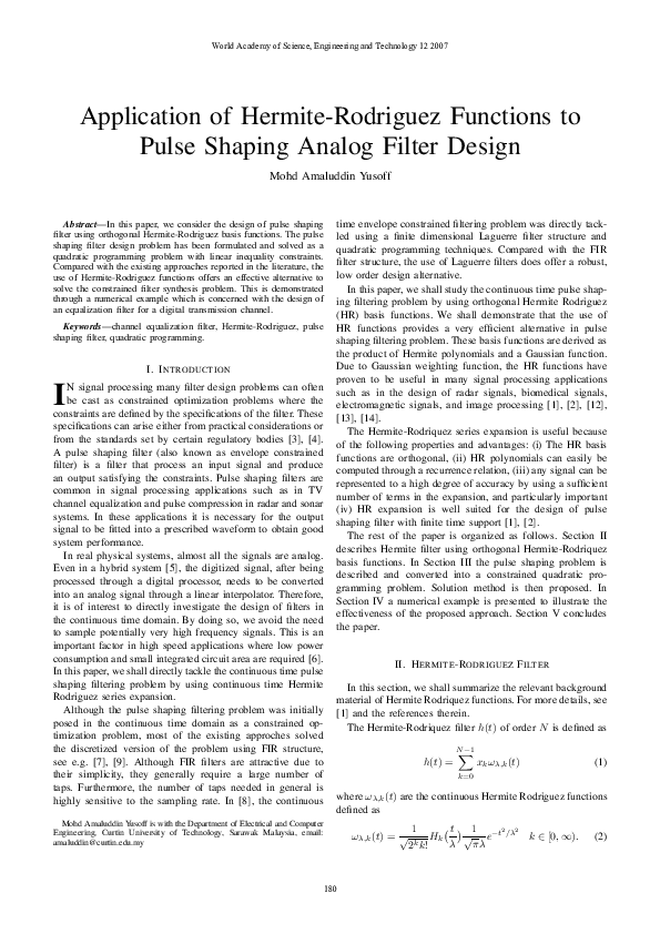 Pdf Hermite Rodriguez Pulse Shaping Filters