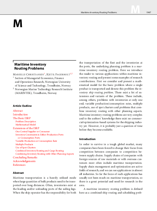 Pdf Maritime Inventory Routing Problems
