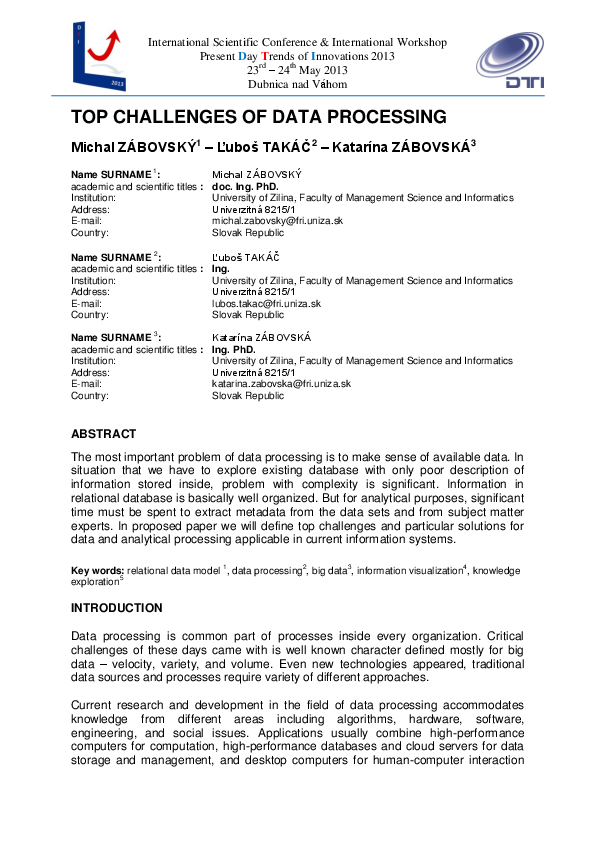 (PDF) Top Challenges of Data Processing
