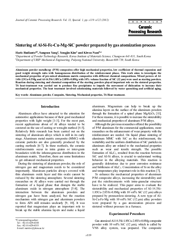 (PDF) Sintering of Al-Si-Fe-Cu-Mg-SiC powder prepared by gas ...