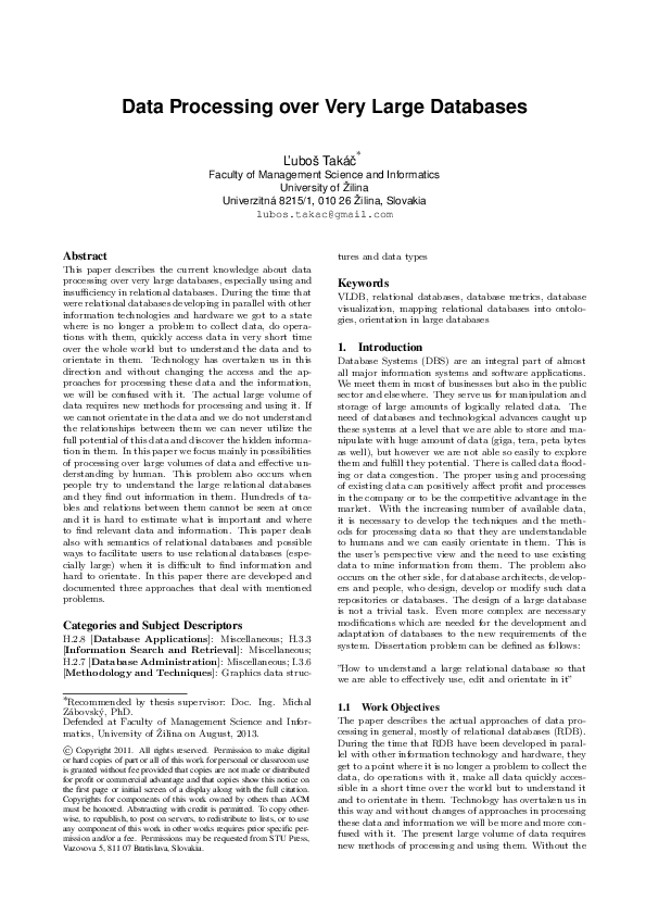 (PDF) Data Processing over Very Large Databases