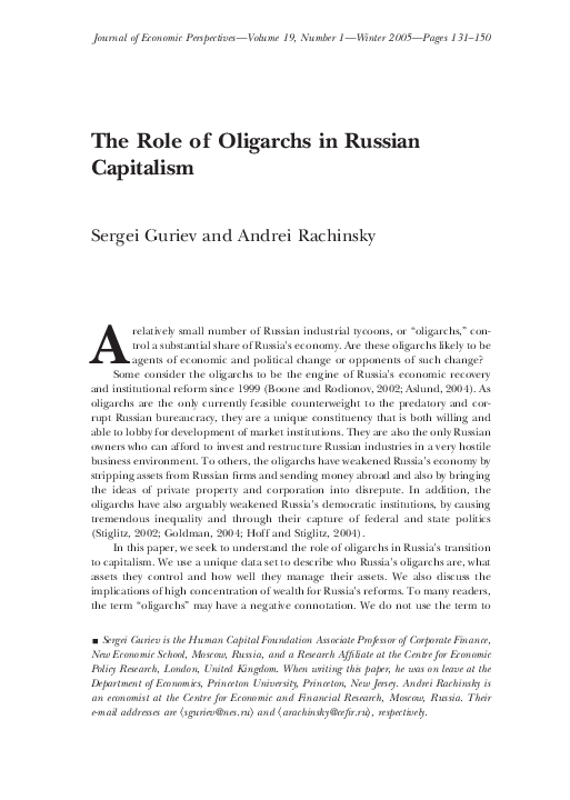 (PDF) The Role of Oligarchs in Russian Capitalism