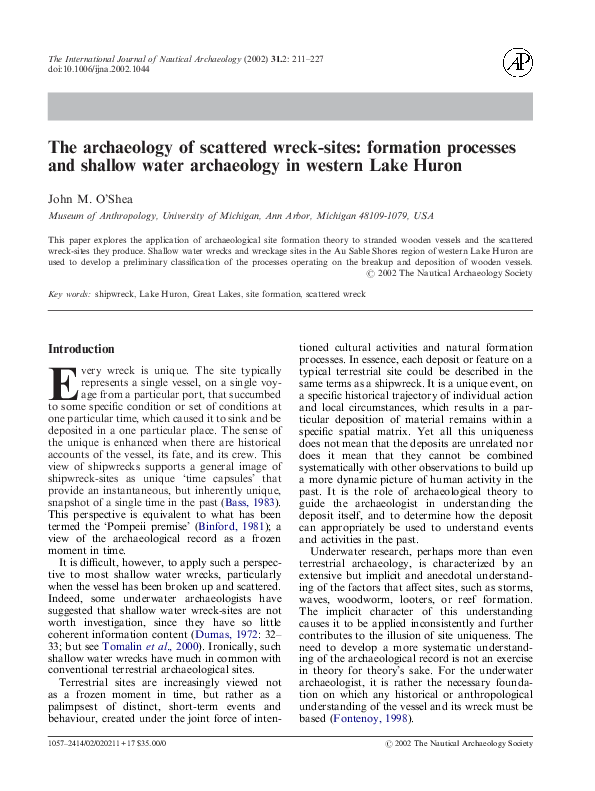 (PDF) The archaeology of scattered wreck-sites: formation processes and ...