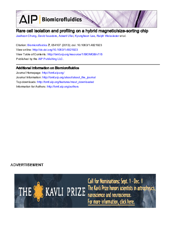 (PDF) Rare cell isolation and profiling on a hybrid magnetic/size ...