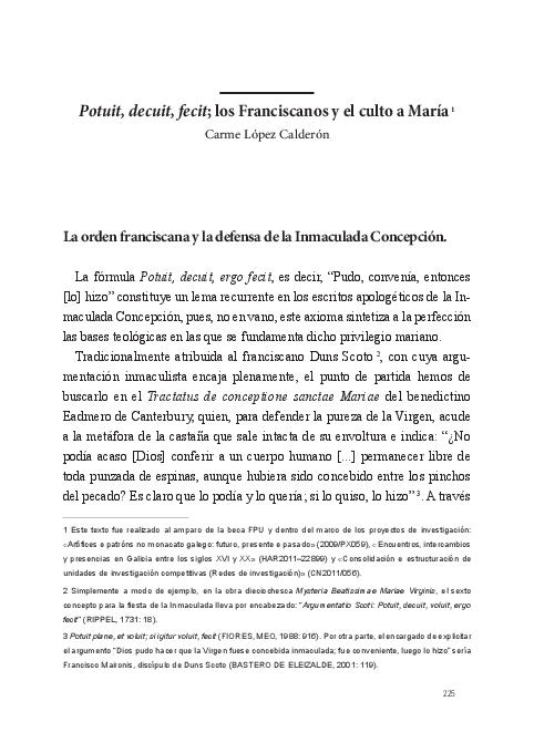 (PDF) Potuit, decuit, fecit: los franciscanos y el culto a María