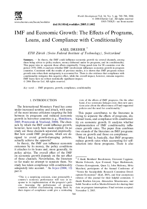 (PDF) IMF and Economic Growth: The Eﬀects of Programs, Loans, and ...