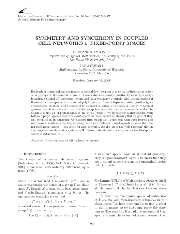 Pdf Symmetry And Synchrony In Coupled Cell Networks 1 Fixed Point Spaces