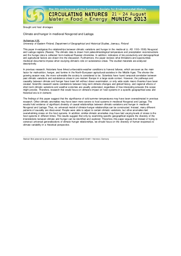 (PDF) Climate and hunger in medieval Novgorod and Ladoga