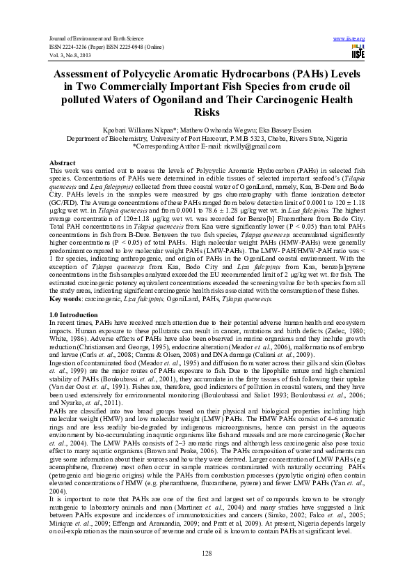 (PDF) Assessment of Polycyclic Aromatic Hydrocarbons (PAHs) Levels in Two Commercially Important ...