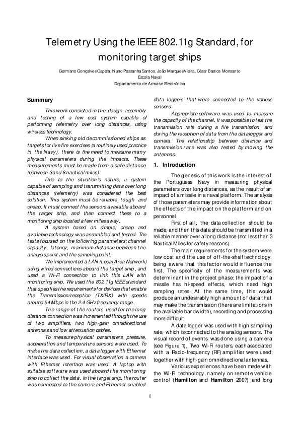 (PDF) Telemetry Using the IEEE 802.11g Standard, for monitoring target ships
