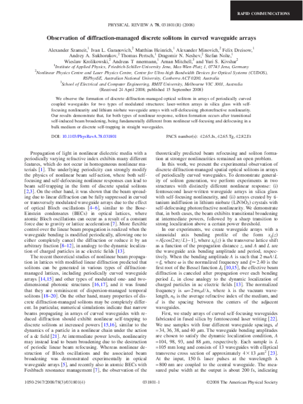 (PDF) Observation of diffraction-managed discrete solitons in curved waveguide arrays