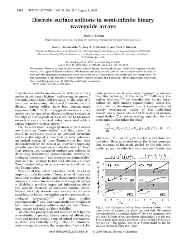 (PDF) Discrete surface solitons in semi-infinite binary waveguide arrays