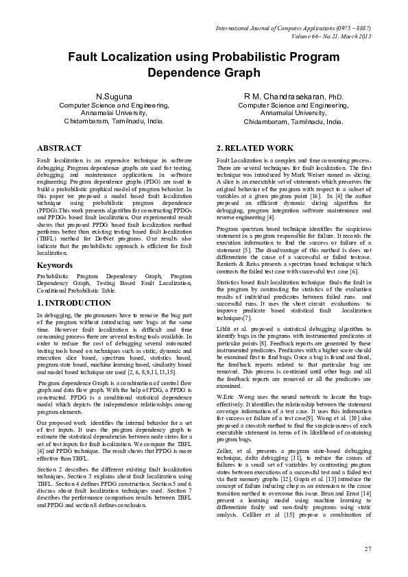 (PDF) Fault Localization using Probabilistic Program Dependence Graph