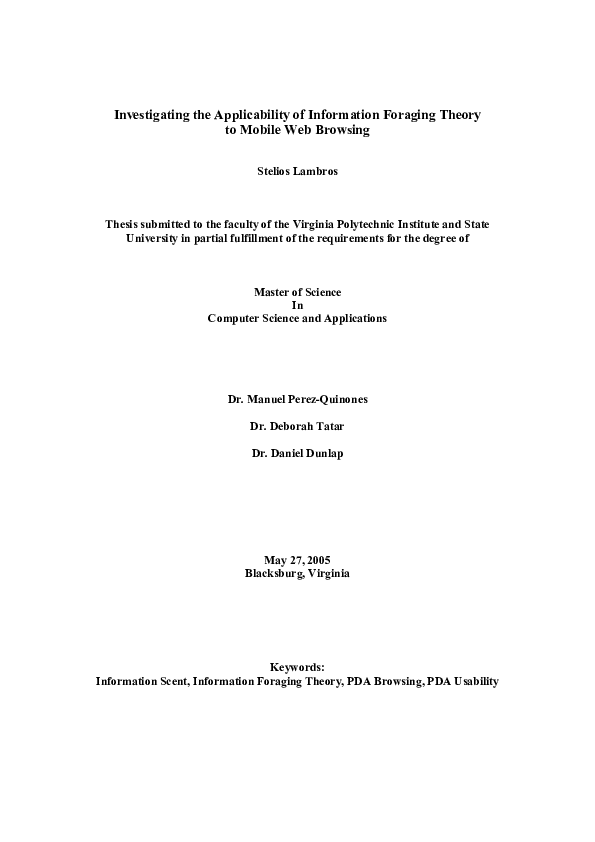 (PDF) Investigating the Applicability of Information Foraging Theory to Mobile Web Browsing