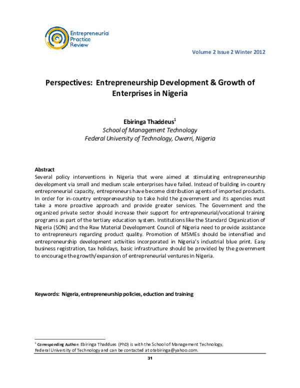 (PDF) Perspectives: Entrepreneurship Development & Growth of ...