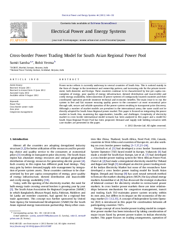 (PDF) Cross-border Power Trading Model for South Asian Regional Power Pool