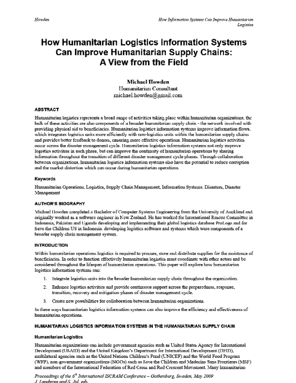 (PDF) How Humanitarian Logistics Information Systems Can Improve ...