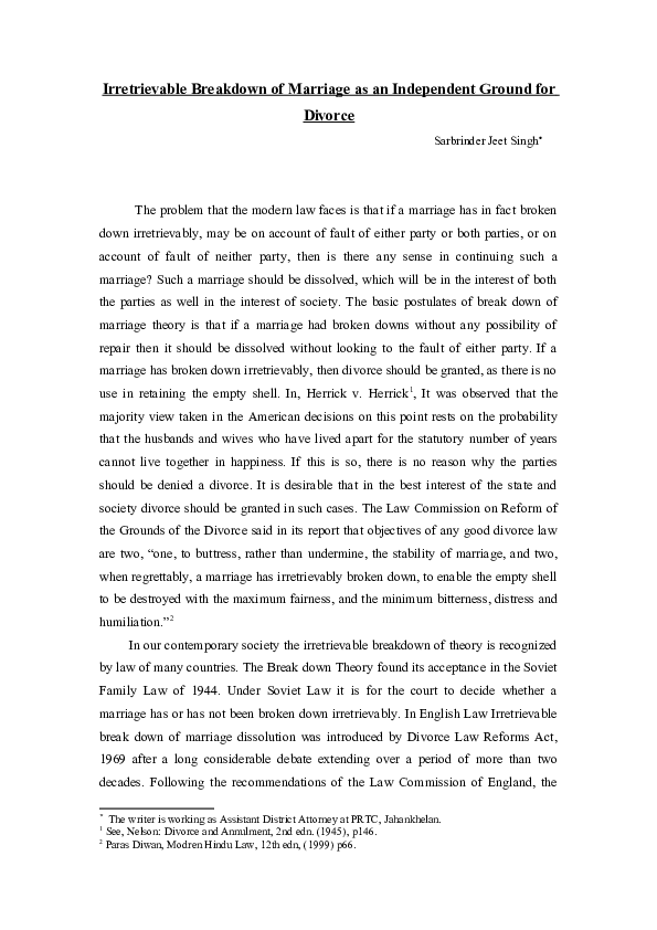 (DOC) Irretrievable Breakdown of Marriage as an Independent Ground for ...