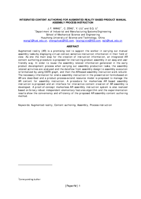 (PDF) INTEGRATED CONTENT AUTHORING FOR AUGMENTED REALITY BASED PRODUCT MANUAL ASSEMBLY PROCESS ...