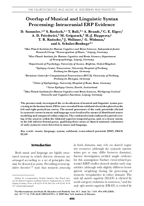 (PDF) Overlap of Musical and Linguistic Syntax Processing: Intracranial ERP Evidence