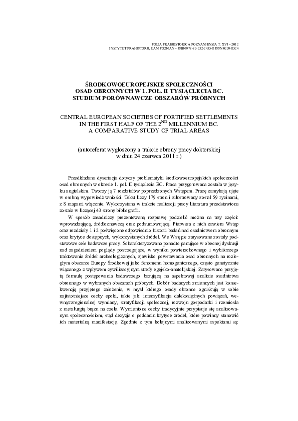 (PDF) Central European Societies of Fortified Settlements in the First Half of the 2nd Millenium ...