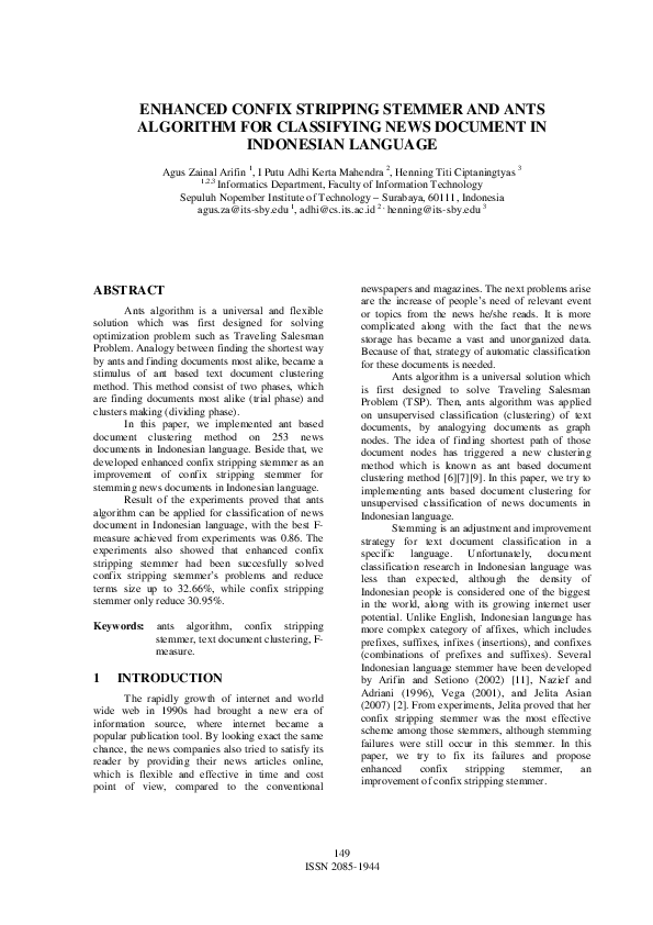(PDF) ENHANCED CONFIX STRIPPING STEMMER AND ANTS