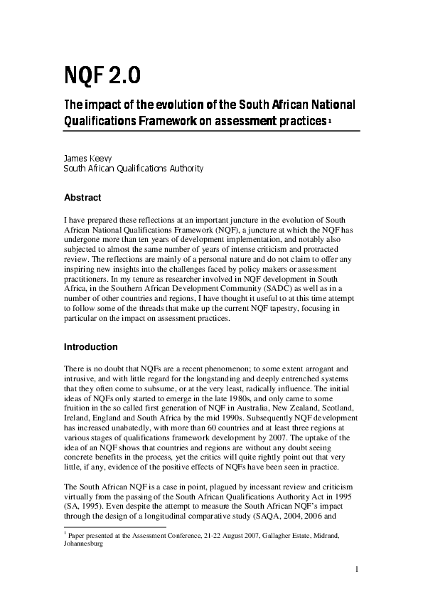 (PDF) NQF 2.0: The impact of the evolution of the South African ...