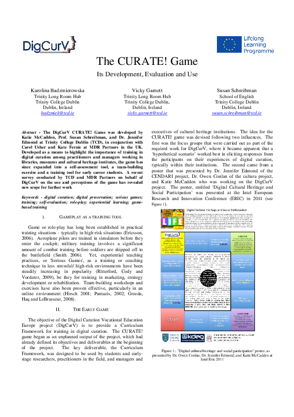 The CURATE! Game: Its Development, Evaluation and Use
