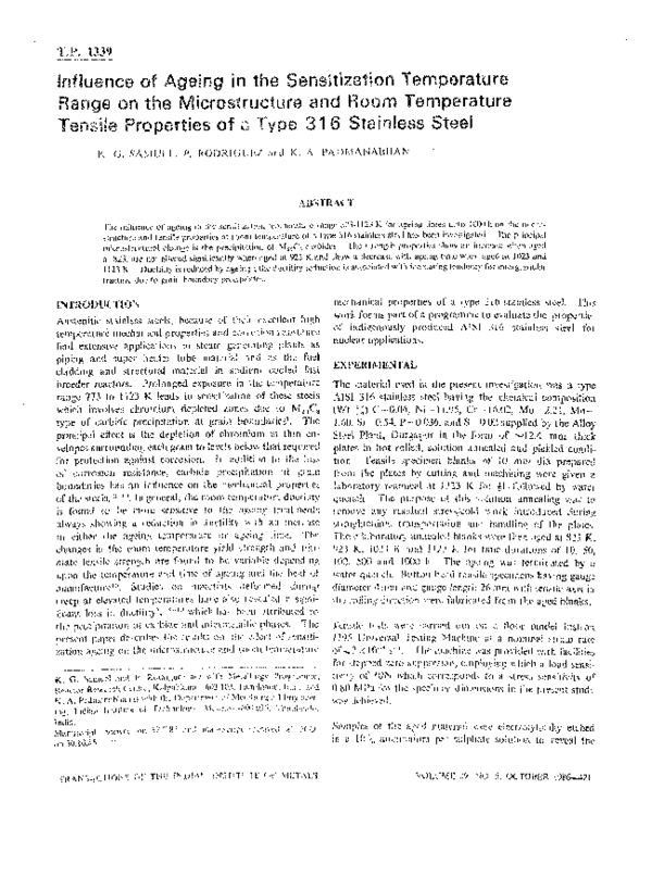 (PDF) Influence of Ageing in the Sensitization Temperature Range on the ...