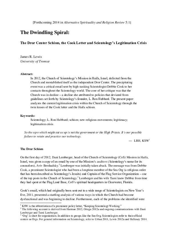 (DOC) The Dwindling Spiral: The Dror Center Schism, the Cook Letter and ...