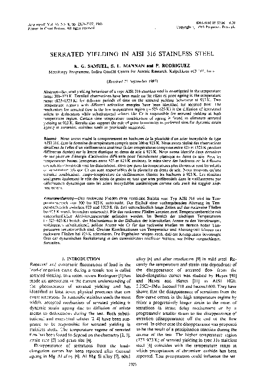 (PDF) Serrated Yielding in AISI 316 Stainless Steel