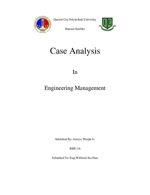 (DOC) Case Analysis for Engr Management