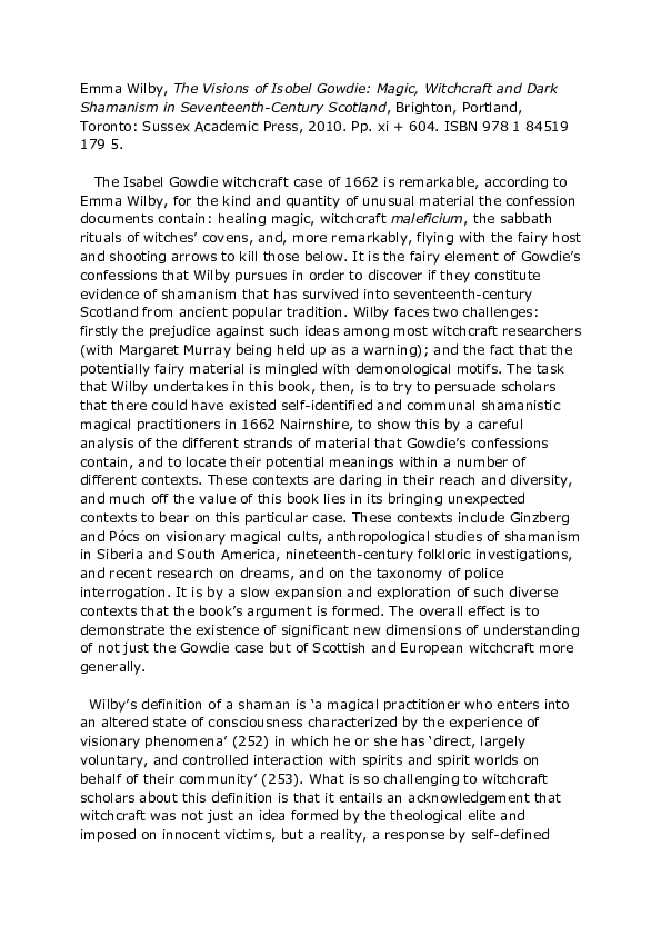 (DOC) Review of 'The Visions of Isobel Gowdie' | Lawrence Normand ...