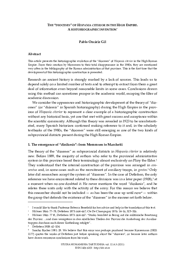(PDF) The" dioceses" of the Hispania citerior in the High Empire. A ...