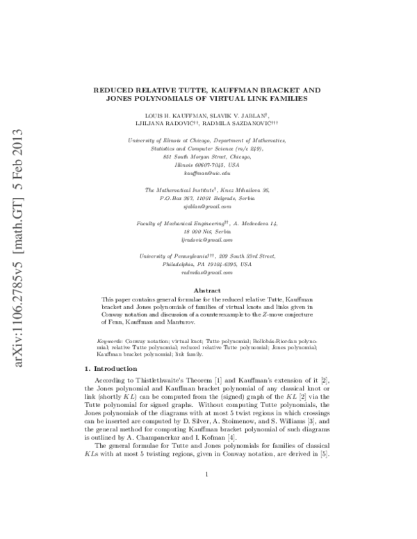 (PDF) Reduced Relative Tutte, Kauffman Bracket and Jones Polynomials of ...
