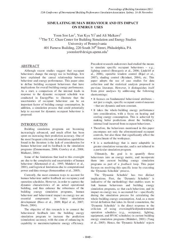 Pdf Simulating Human Behavior And Its Impact On Energy Uses