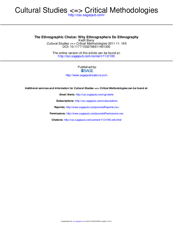 (PDF) The Ethnographic Choice: Why Ethnographers Do Ethnography