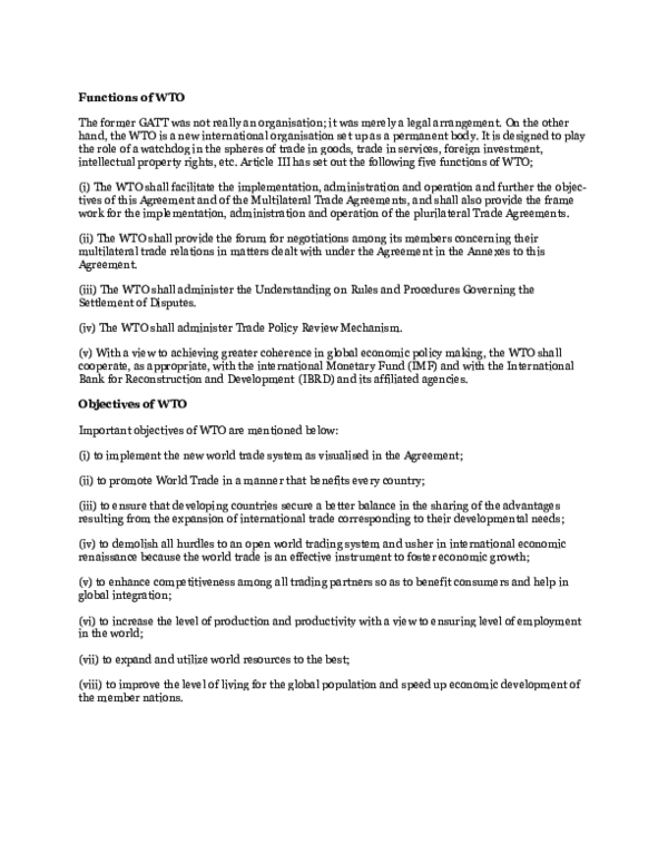 (DOC) Functions of WTO