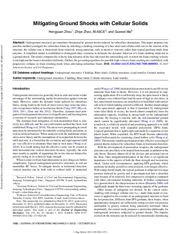 (PDF) Mitigating ground shocks with cellular solids