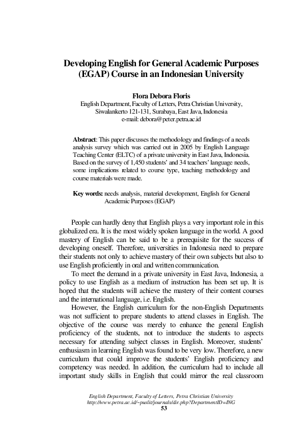 (PDF) Developing English for General Academic Purposes (EGAP) Course in ...