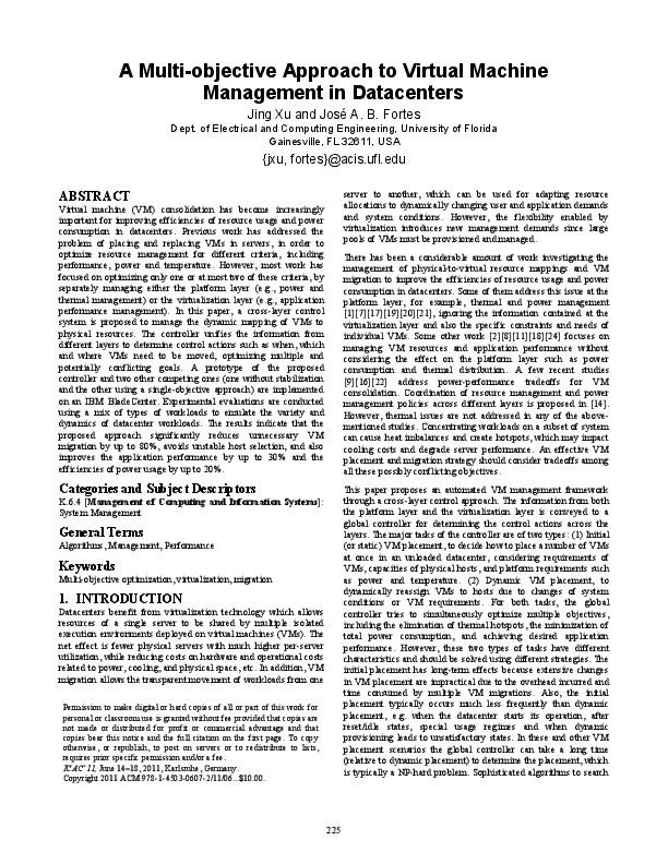 (PDF) A Multi-objective Approach to Virtual Machine Management in Datacenters