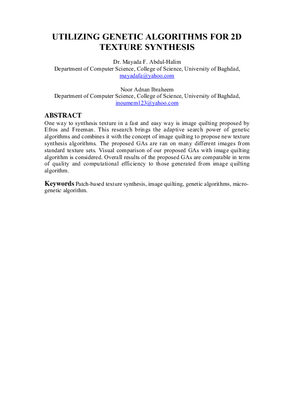 Pdf Utilizing Genetic Algorithms For 2d Texture Synthesis