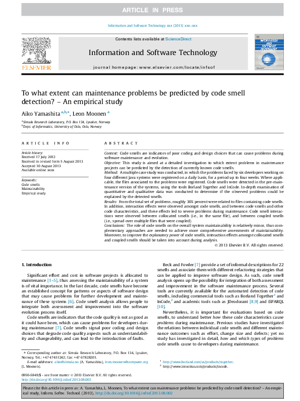 Pdf To What Extent Can Maintenance Problems Be Predicted By Code Smell Detection An