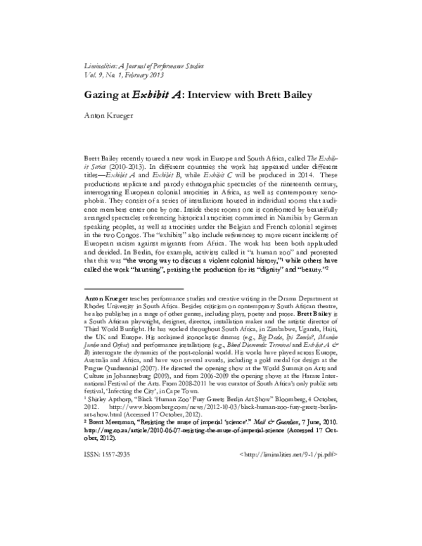 (PDF) Gazing at Exhibit A: Interview Brett Bailey